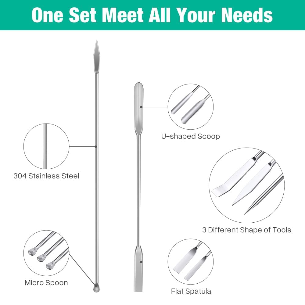 Pack of 5 Capsule Filling Kit for Empty Pill Capsules Filler, Opret Lab Spatula Micro Medicine Spoon, Tiny Spoons Scoop for Powder, Stainless Steel Gel Cap Filler Size #000 00 0 1
