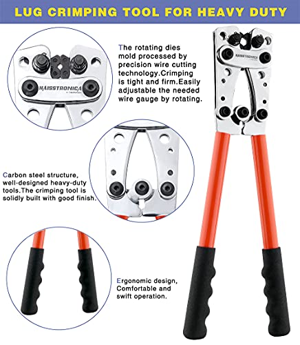 haisstronica Battery Cable Lug Crimping Tools with Wire Cutter-Wire Crimping Tool,AWG 10 8 6 4 2 1,Battery Terminal Crimper for Heavy Duty Wire Lugs,Battery Terminal,Copper Lugs Terminal (ORANGE)