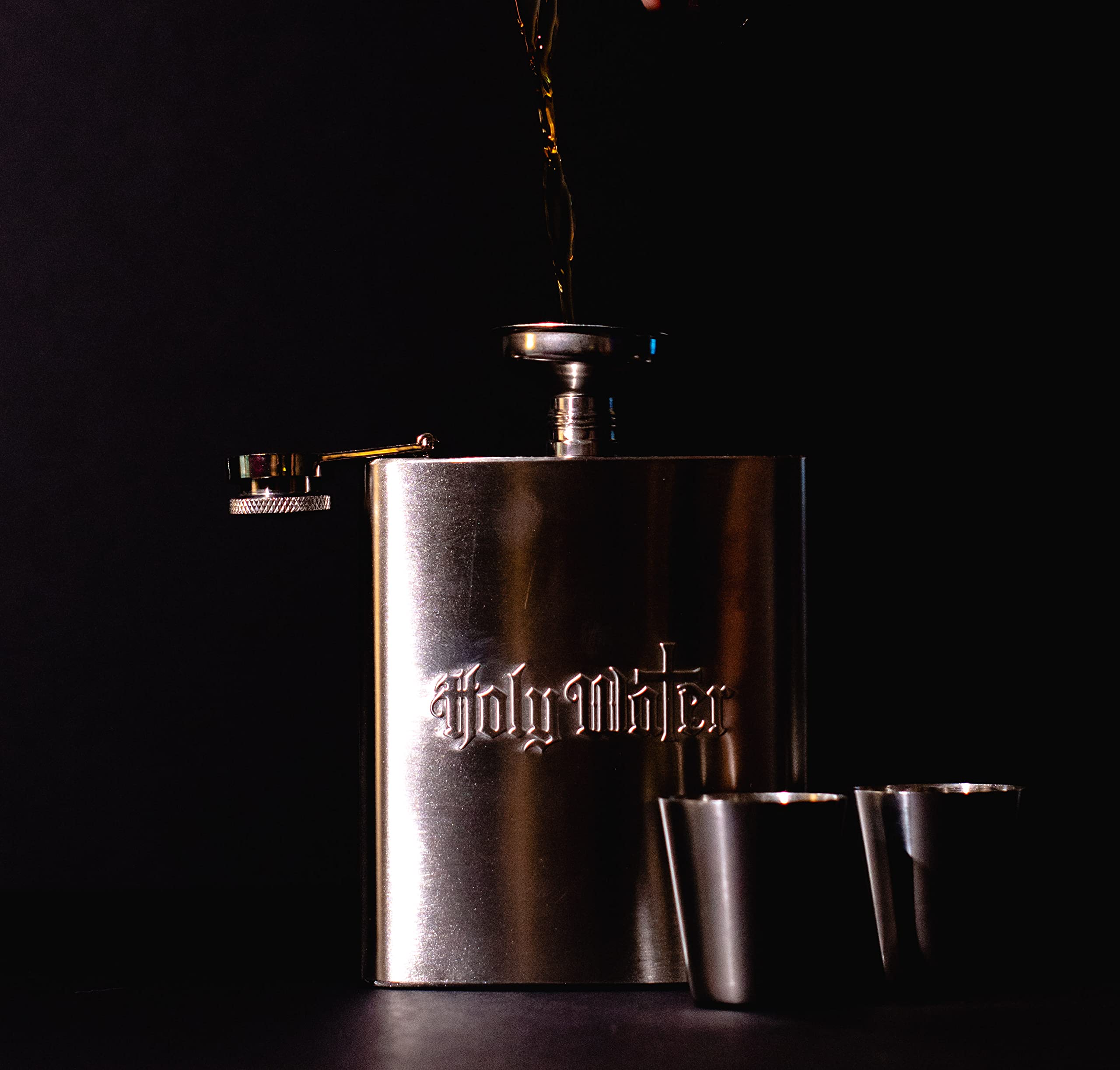Funderstood Dracula Holy Water Hidden Barware Book Safe, Gothic Secret Liquor Flask with Two Stainless Steel Shot Glasses, Gothic Gift Set, Goth Decor - 2.25β X 6.125β X 9.5β