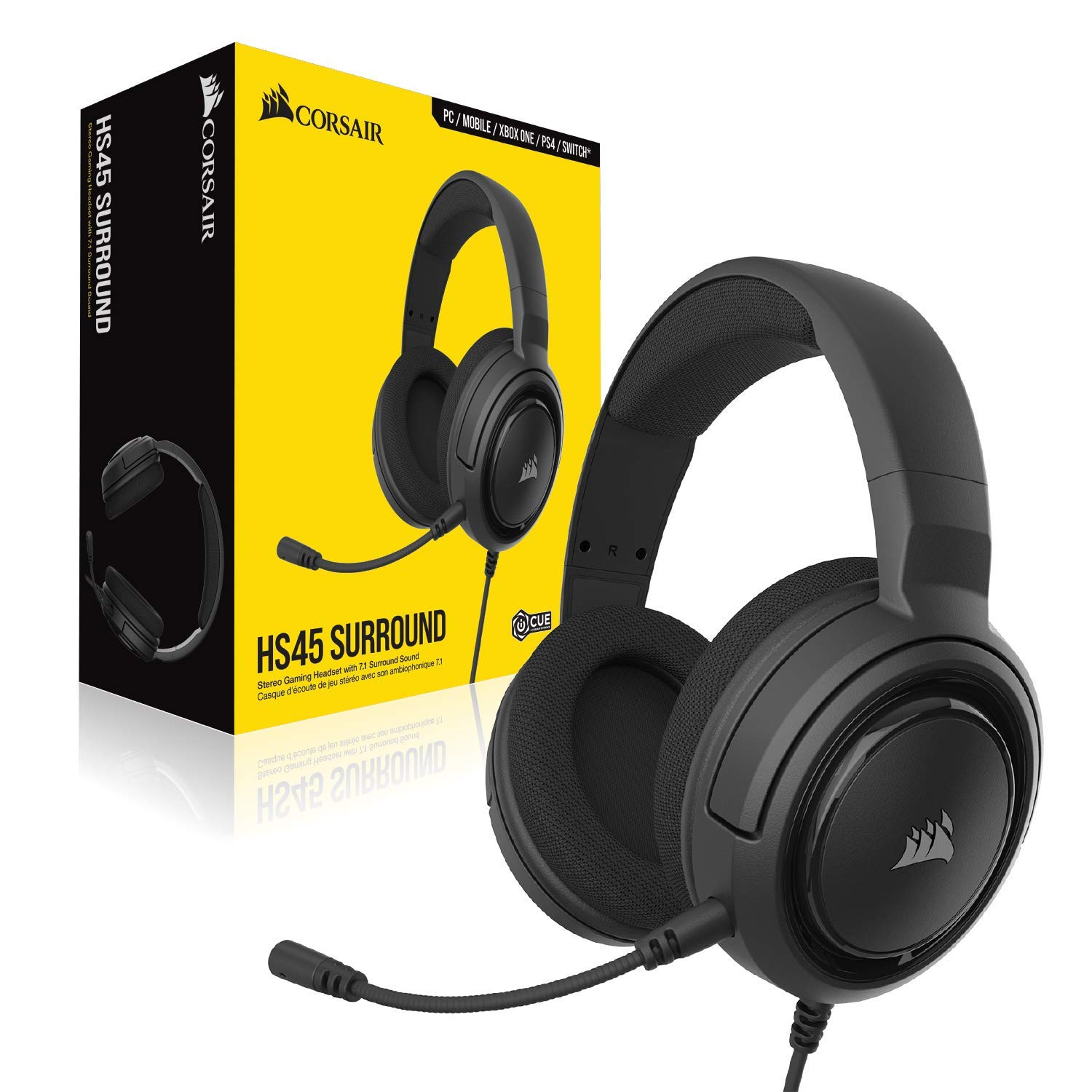 Corsair HS45-7.1 Virtual Surround Sound Gaming Headset w/USB DAC - Memory Foam Earcups - Discord Certified - Works with PC, Xbox Series X, Xbox Series S, PS5, PS4, Nintendo Switch - Carbon (Renewed)