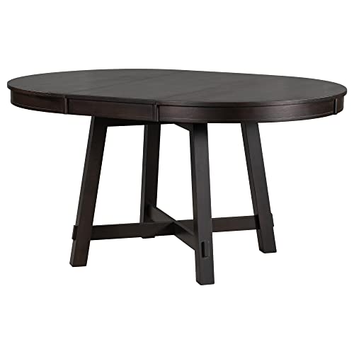 XD Designs Farmhouse Round Extendable Dining Table with 16'' Leaf, Wood Kitchen Table for Kitchen Dining Room