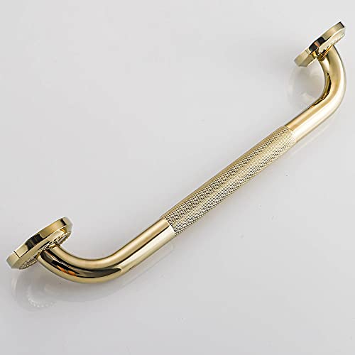 IMPEU Textured Shower Grab Bar, 12-Inch Bathroom Support Rails, Stylish Safety Armrest Hand Rail, Polished Brass/Gold Finish, Good for Senior, Kids, Elderly