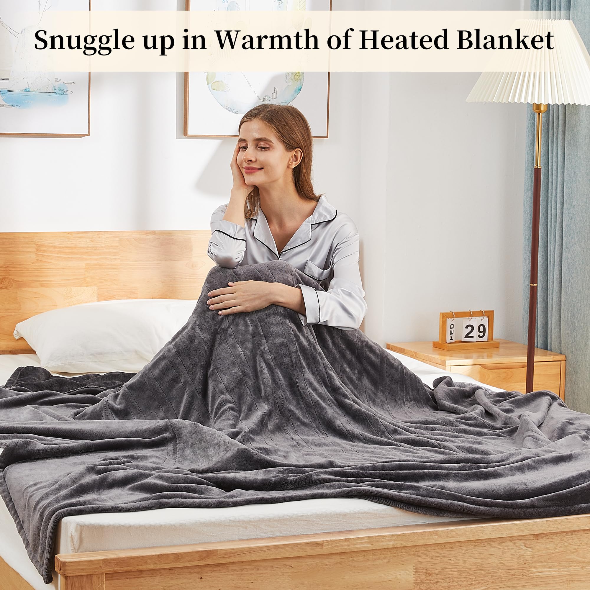 COZYTY Electric Blanket Full Size, 72" x 84" Heating Blanket with 6 Heating Levels & 1-10 Hours Auto Off, Dark Gray