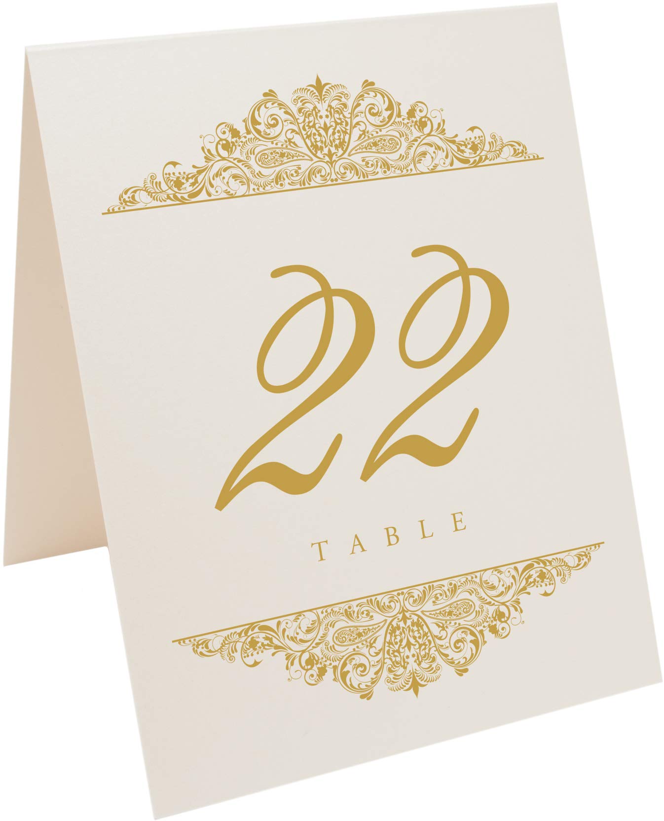 Paisley Wedding Table Numbers (Select Color/Quantity), Champagne, Gold, 1-50, Double Sided, Tent or Use in a Stand, Great for Parties & Restaurants - Made in the USA