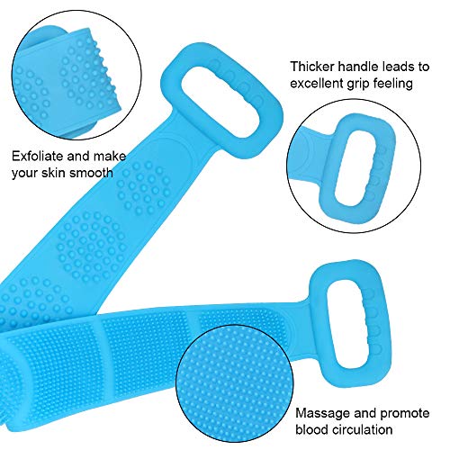 Silicone Bath Body Brush, Exfoliating Silicone Body Back Scrubber, Deep Clean Back Acne & Bacne, Extra Long and Super Soft, Suitable for Women & Men (Blue)