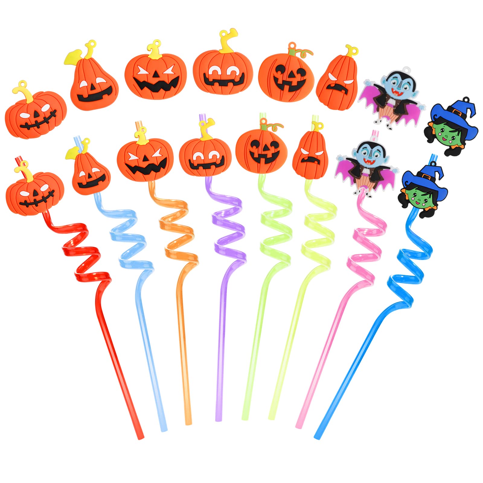 Halloween Drinking Straws, 24 Pack of Plastic Straws Reusable Pumpkin Wizard Pattern Kids Party Spiral Straws for Halloween Decoration Party Favor Goodie Gifts By Rely2016
