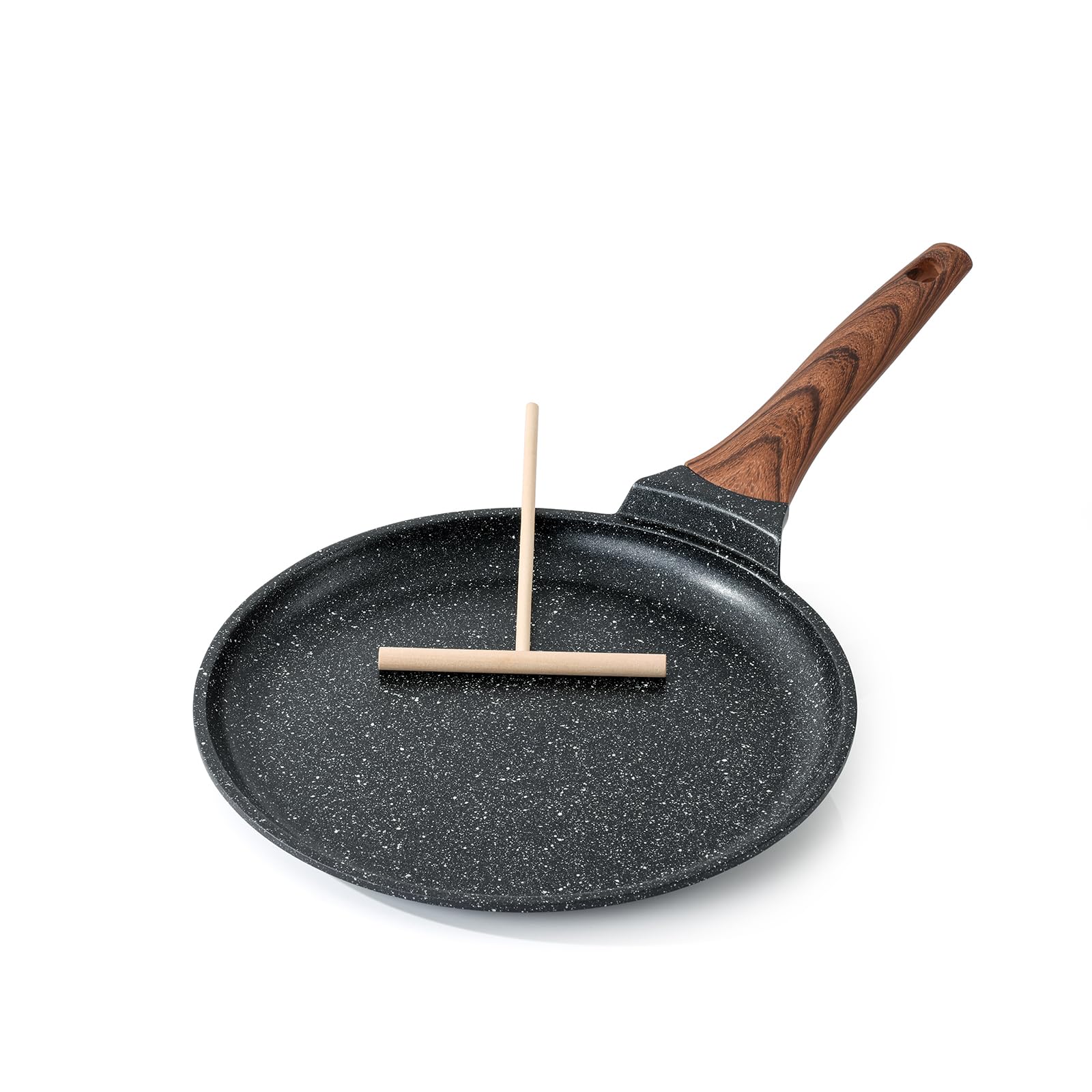 Kordisen Crepe Pan Nonstick, 10 Inch Dosa Pan with Spreader, Granite Coating Comales Para Tortillas Pancake Pan, Flat Pan for Stove Top, Induction Compatible, PFOA Free