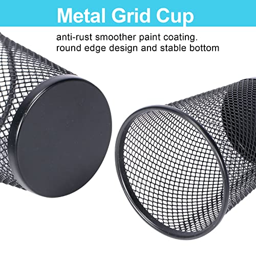 Mesh Pen Holder 4 Pcs for Desk Cute Black Pencil Holder for Desk Accessories and Organizer for Office Home and School Desks - Table Top Cute Desk Accessory