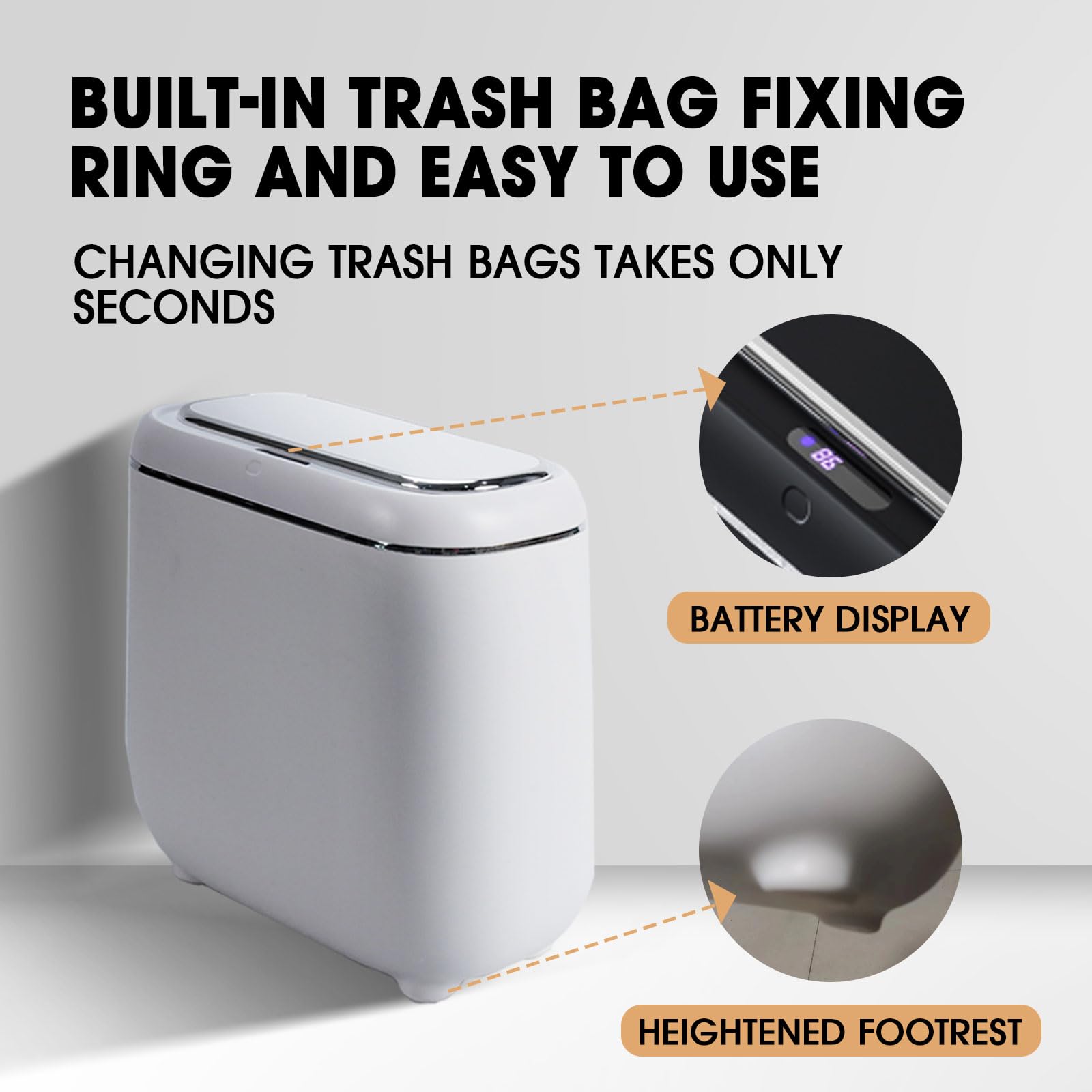 latafile 3.7 Gallon Smart Bathroom Trash Can, Touchless Motion Sensor Garbage Can with Lid, for Bathroom, Office, rv, Bedroom, Living Room, White 8661