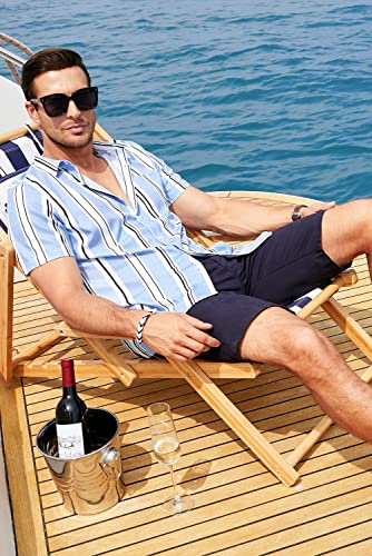 JMIERR Men's Hawaiian Striped Shirts Summer Casual Short Sleeve Button Down Beach Shirt with Pocket for Men, US 43(L), A2 Blue