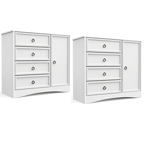 LGHM Modern 4 Drawer Dresser Set of 2, Dressers for Bedroom Adjustable Shelves, Tall Chest of Drawers Closet Organizers and Storage for Clothes - Easy Pulls, Textured Borders White