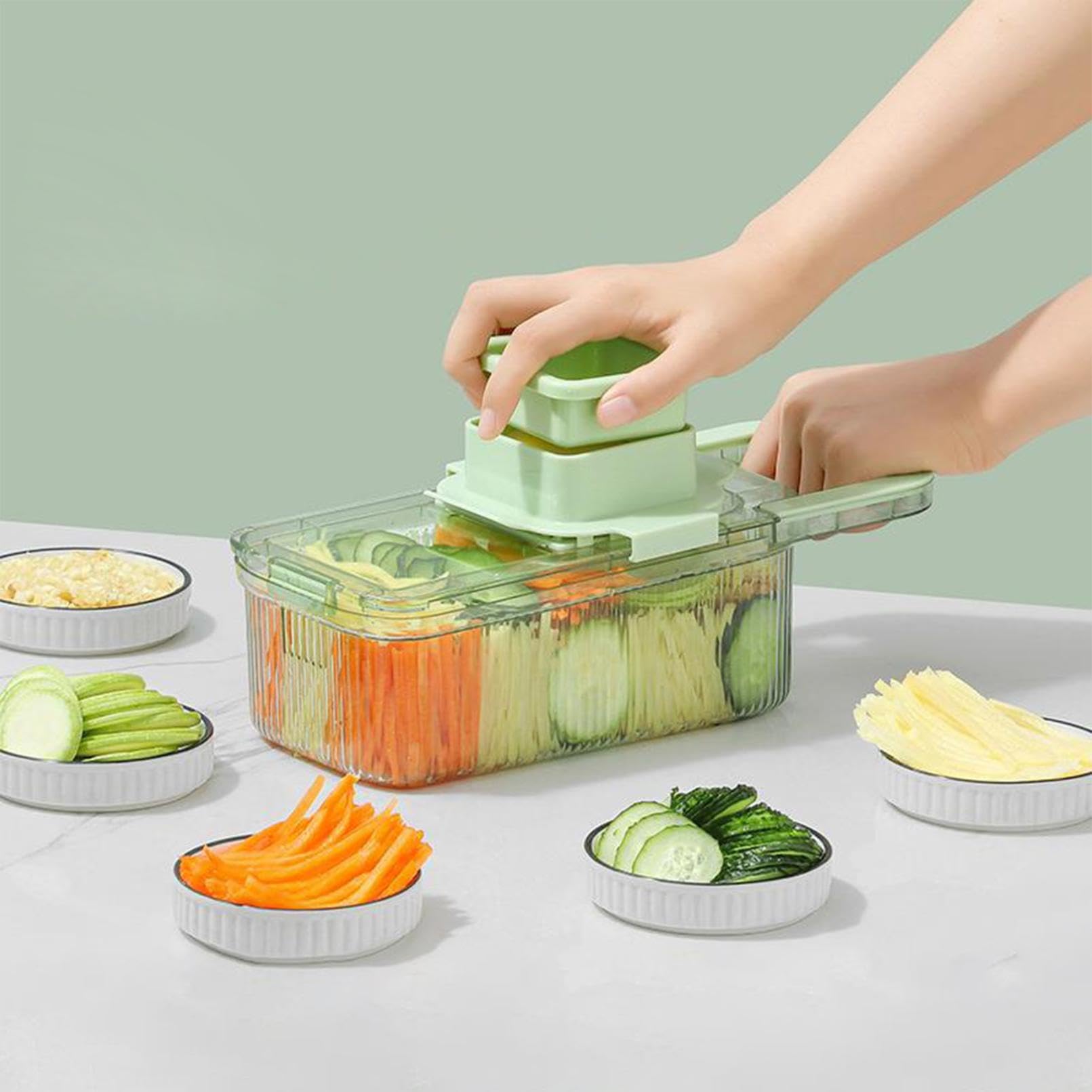 Generic Versatile Multifunctional Grater with Six Cutting Tools, Round Vegetable Chopper. Comes with a Container, Useful Food Chopper, Efficient Vegetable Chopper with Container (A), 11.8×4.72×4.33In