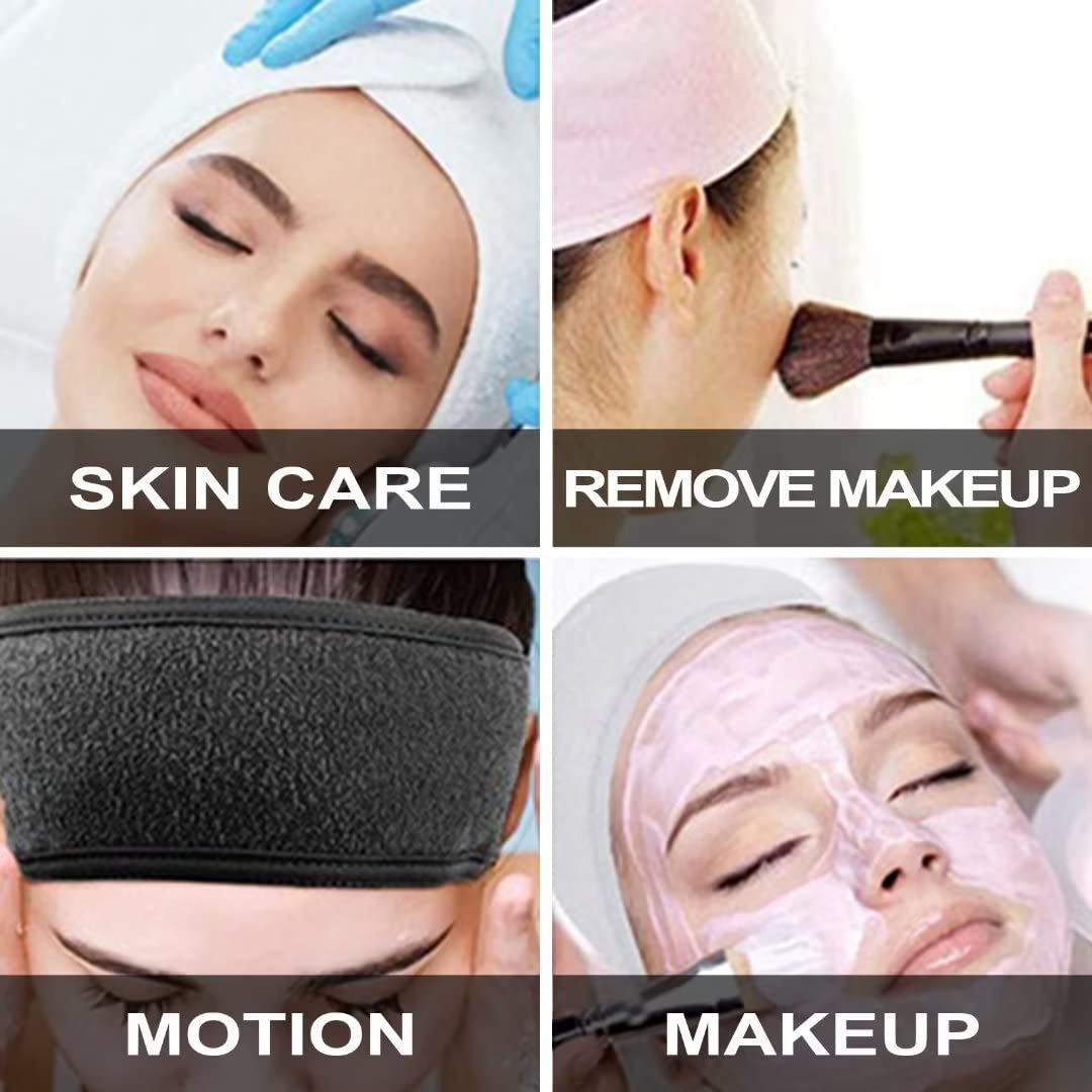 Flytianmy 2 Pcs Spa Facial Headband, Adjustable Face Wash Headband with Magic Tape for Bath, Makeup and Sport (Grey)