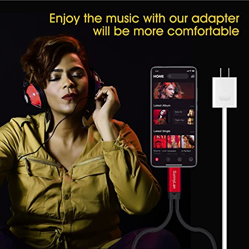 USB C to 3.5mm Headphone and Charger Adapter, 2-in-1 USB C to AUX Mic Jack with USB C PD 60W Fast Charging for Stereo, Earphones, Compatible with Galaxy S22/S21, Pixel 2/3/4 XL(Red)