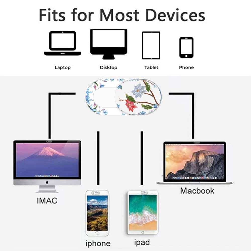 Laptop Camera Cover Slide Cute Flower 6 Pack, Webcam Cover Slide Phone Camera Cover, Ultra-Thin Computer Camera Cover Slide Blocker Slider Fits iPhone MacBook Laptop, Desktop, PC, Tablet