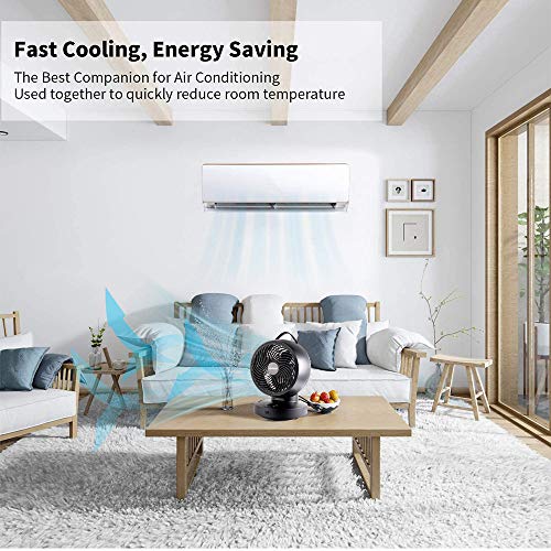 Kapoo Table Fan Air Circulator with Remote, Blade 8", 6 Speeds 4 Wind Modes, Horizontal Vertical Oscillating, Replace Floor Table Tower Fan b16,Black,GS-XXG037