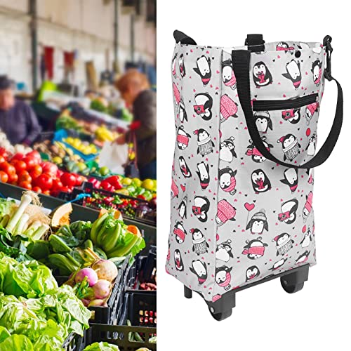 Household Grocery Carts, Practical Washable Grocery Foldable Trolley Large Storage Space Foldable for Camping
