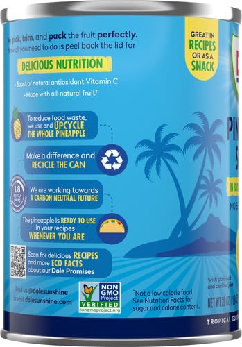 Dole Canned Fruit, Pineapple Slices in 100% Pineapple Juice, Gluten Free, Pantry Staples, 20 Oz, Packaging May Vary
