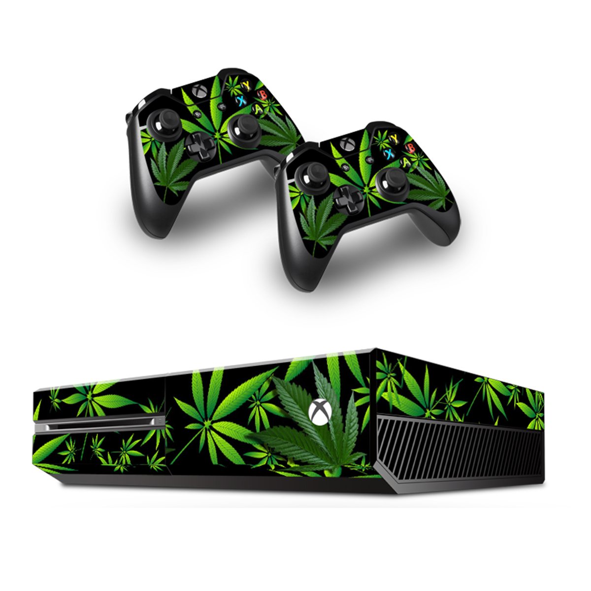 Designer Skin Sticker for the Xbox One Console With Two Wireless Controller Decals- Weeds Black