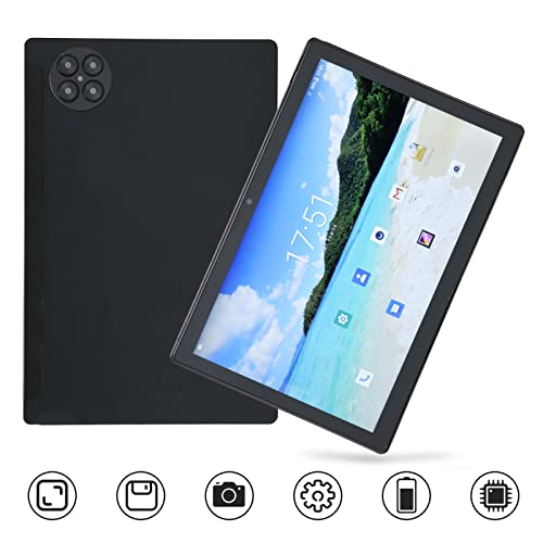DAUERHAFT 10.1 Inch Tablet, Octa Core CPU Gaming Tablet, 8GB RAM 256GB ROM 1960x1080 Resolution, 8MP 16MP Camera 4G LTE Gaming Tablet for Office Travel 100‑240V(Black)