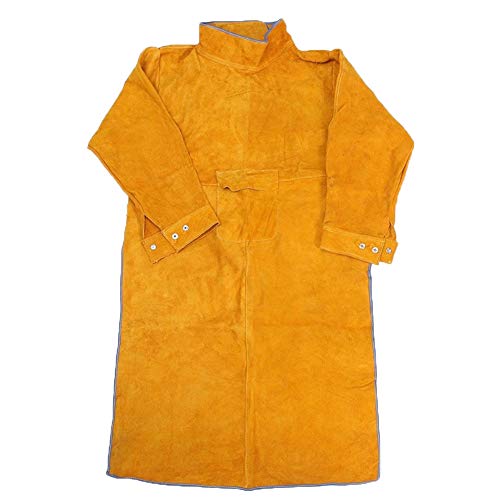 Jewboer Leather Welding Apron with Sleeve,Heavy Duty Welding Jacket,Heat Flame Resistant Weld Coat for Men Women,XL