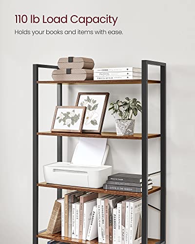 VASAGLE Bookshelf, 5-Tier Storage Rack with Steel Frame, for Living Room, Office, Study, Hallway, Industrial Style, Rustic Brown + Black, β11.8 x β31.5 x 60 inches