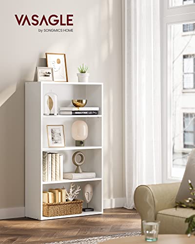 VASAGLE Bookshelf, 4-Tier Open Bookcase with Adjustable Storage Shelves, Floor Standing Unit, White ULBC164T14