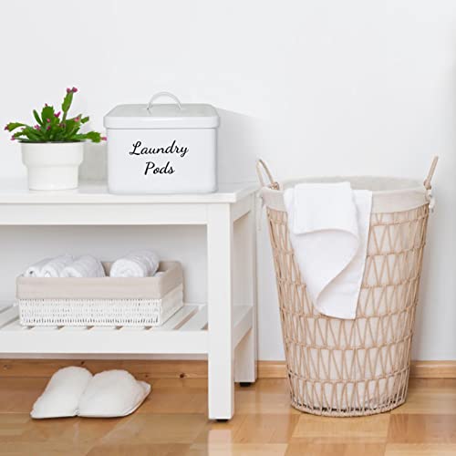 Metal Laundry Pods Dryer Sheet holder with Lid for Laundry Room Decor & Organization Accessories, Oppro Farmhouse Beads Container with Handle, Large Modern Storage Box(Holds 85 laundry pods)