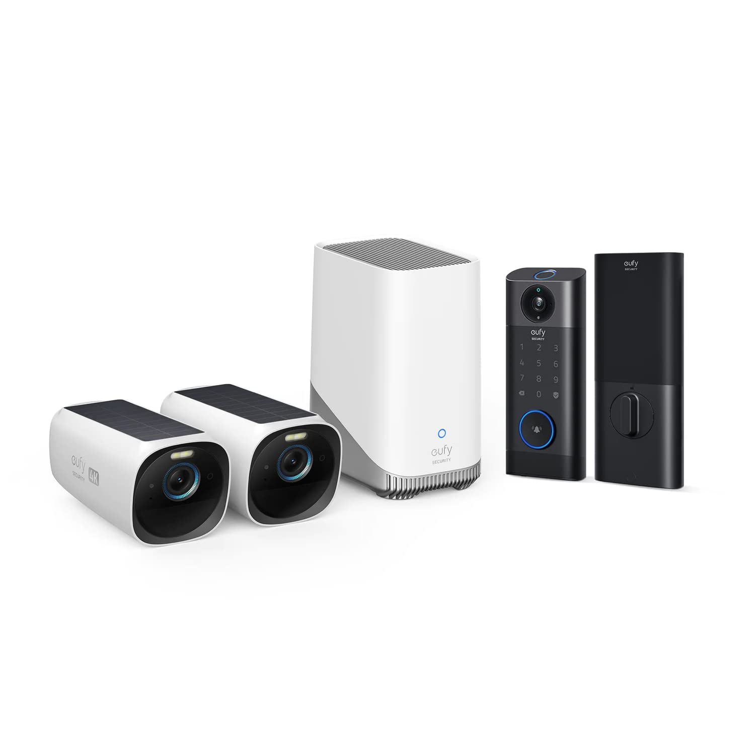 eufy Security S330 Video Smart Lock+S330 eufyCam 3 2-Cam Kit, 3-in-1 Keyless Entry Door Lock, Security Camera Outdoor Wireless, WiFi Door Lock,App Remote Control,Expandable Local Storage up to 16TB