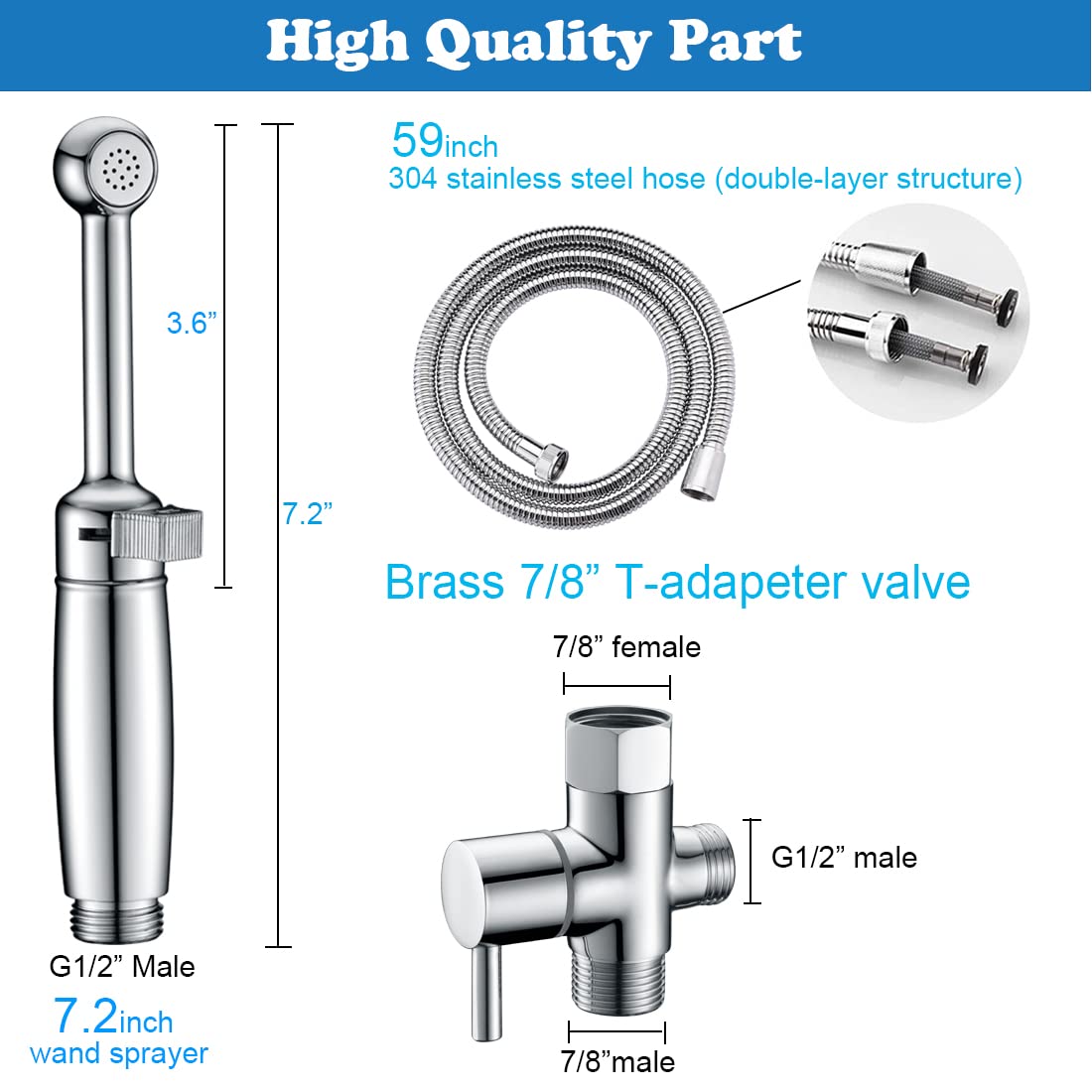 SonTiy Brass Handheld Bidet Sprayer for Toilet, 7.2β Bidet Wand and 7.9" Bidet Wand, Cloth Diaper Toilet Sprayer Bidet Attachment with Backflow Preventer