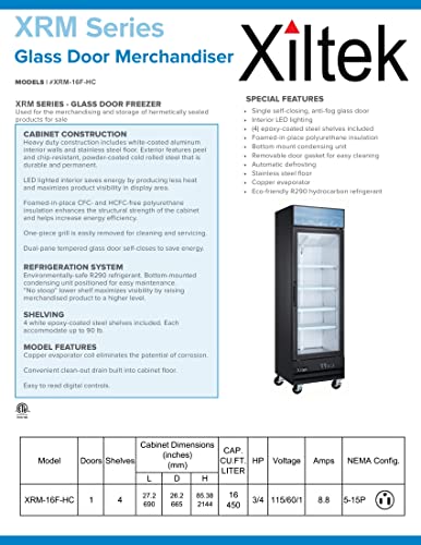 Xiltek New Single Door Upright Retail Merchandiser Display Freezer with Triple Paned Glass Door; 13 Cubic Ft.