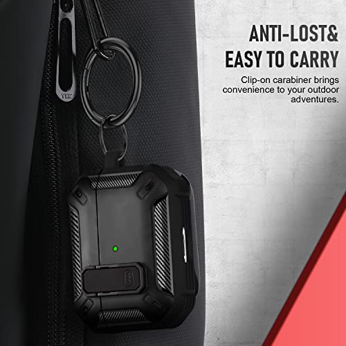 Youskin Airpod 1st Generation Case Secure Lock Clip Case,Carbon Fiber Airpod 1&2 Case Military Armor Series Full-Body Rugged Hard Shell Airpod 2nd Generation Case for Men Women with Keychain,Black