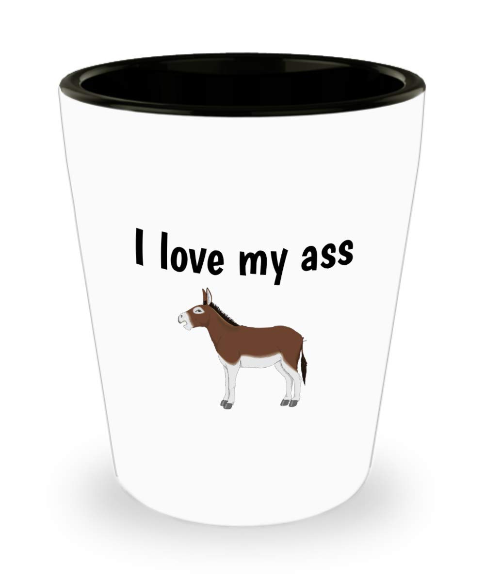 Funny Donkey Shot Glass - Donkey Lover or Farmer Gift - Donkey Dairy Farm Present - I Love my Ass