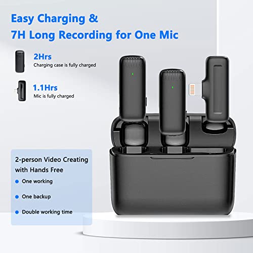 GARMEE Wireless Lavalier Microphone for iPhone, iPad - 2 Pack with Charging Case, 7H Professional Lapel Microphone Cordless Mini Mic, Clip on Microphone for Recording, Podcast Vlog YouTube TikTok