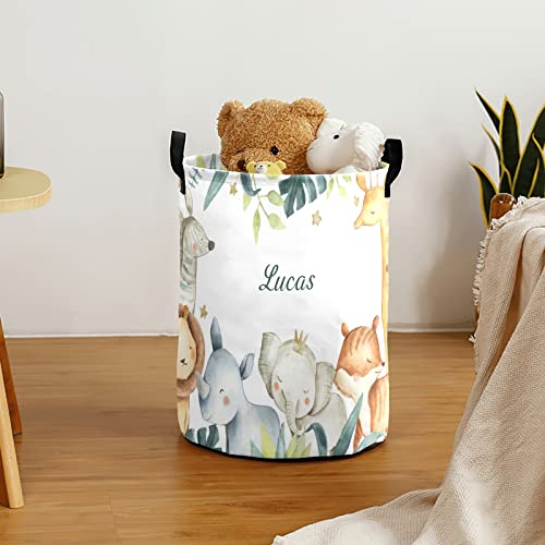 Safari Lion Elephant Fox Personalized Laundry Basket Clothes Hamper Storage Handle Waterproof, Custom Collapsible Capacity for Laundry Room Bathroom Toy Decor