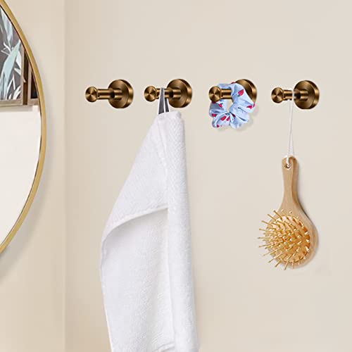 Kayfia 4 Packs Towel Hooks for Bathrooms Metal Bathroom Bathroom Hooks Wall Hooks Towel Hook for Hanging Coats Robes Toilet Living Room Office (4, Bronze)
