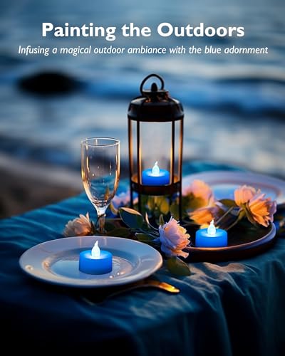 Homemory 24-Pack Flameless Blue LED Tea Lights Candles Bulk, 200+ Hours Long-Lasting Battery Operated Tea Lights, Blue TeaLights for Party, Wedding, Holiday [White Base]