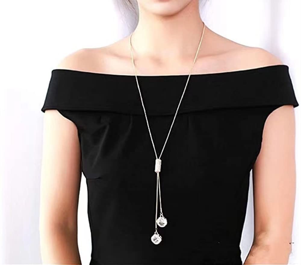 Cathercing Flower Rhinestone Pendant Long Necklace for Women Sweater Chain Statement Necklace Choker Adjustable Elegant Jewelry Accessories Dressy Collocation Winter Evening Party Wedding