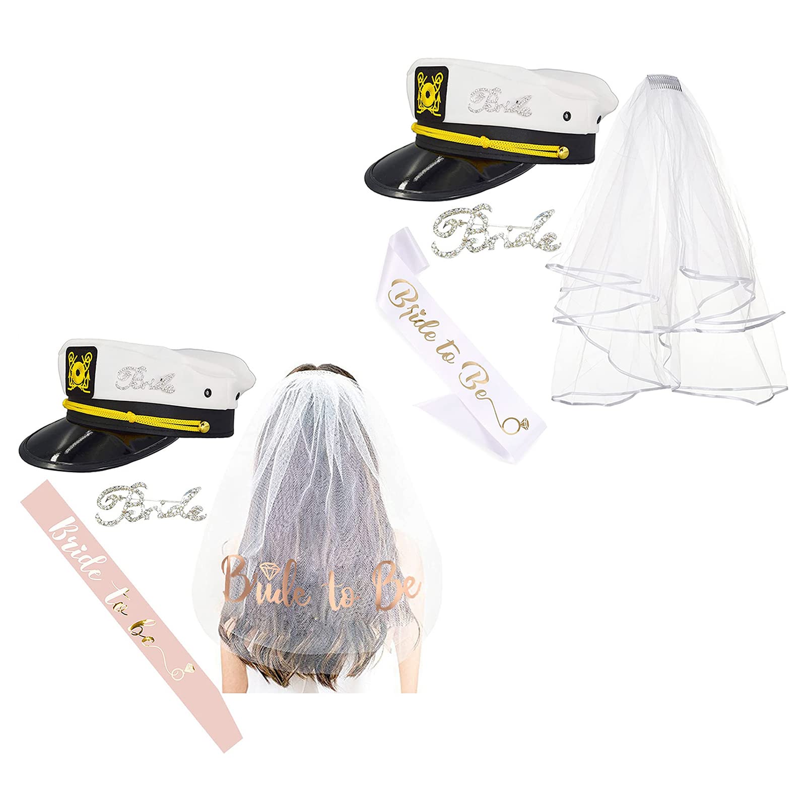 HUIFACAI 3 Pack Bride to Be Set Sash Yacht Hat White Short Veil Bachelorette Party Supplies Bridal Shower Decorations Kits, Pink