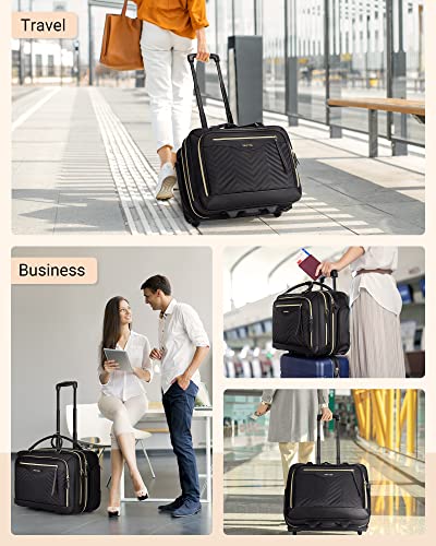 LIGHT FLIGHT Rolling Laptop Bag 17.3 inch Rolling Briefcase for Women Computer Bag with Wheels Rolling Laptop Case Overnight Roller Bag for Carry on Travel Work Business, Black