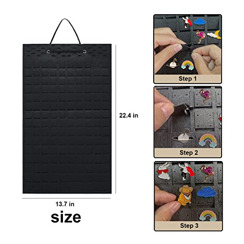 LOPURO Hanging Brooch Pin Organizer, Display Pins Storage Case Buttons and Lapel Collections Wall Pin Collections Storage Holder Hold Up to 96 Brooch Pins (black)