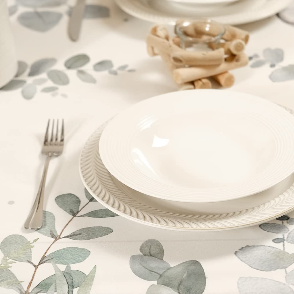 GEEORY Eucalyptus Leaf Tablecloth 60*84 Inch Rectangle Green Butterfly Tablecloths Spring Summer Table Cloth Indoor/Outdoor Seasonal Table Cover for Easter Home Kitchen Dining Parties