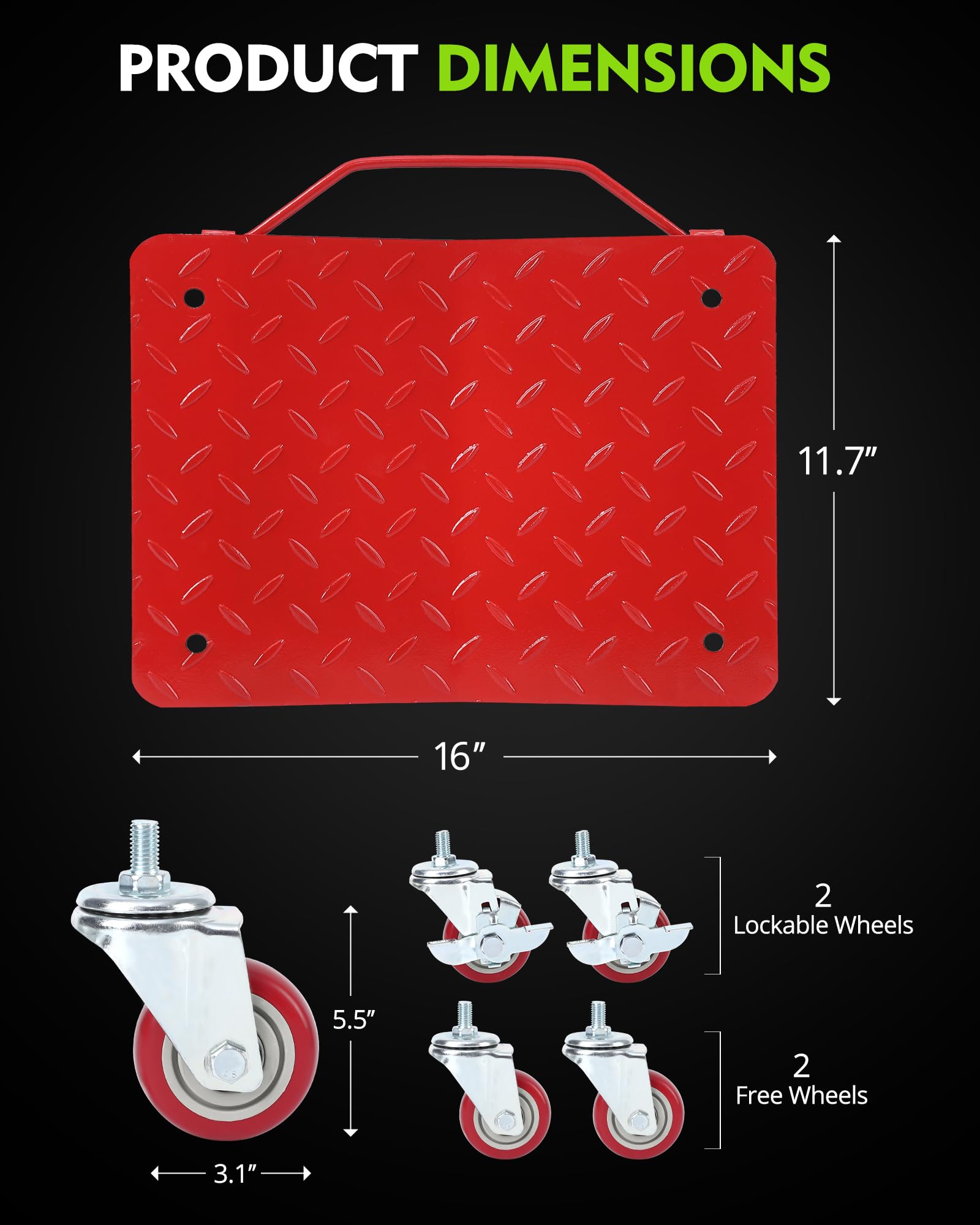 DEXSO [6000 lbs] Tire Wheel Dolly Car Set of 4, Heavy Duty Carbon Steel Car Mover with Antiskid Plate & 360 Degree Rotatable Wheel, 16"*13", Red