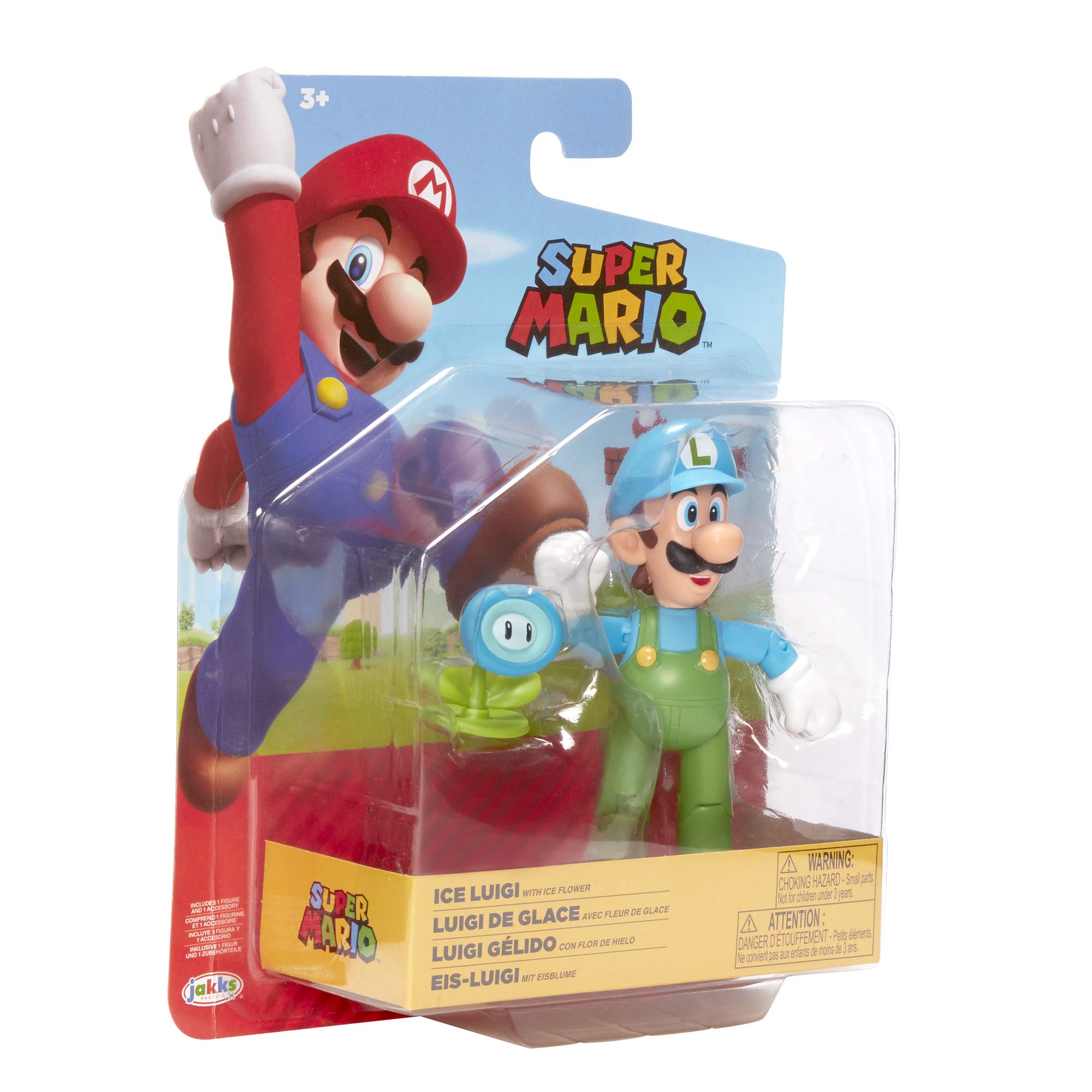 Nintendo Super Mario Collectible Ice Luigi 4" Poseable Articulated Action Figure with Ice Flower Accessory, Perfect for Kids & Collectors Alike! for Ages 3+