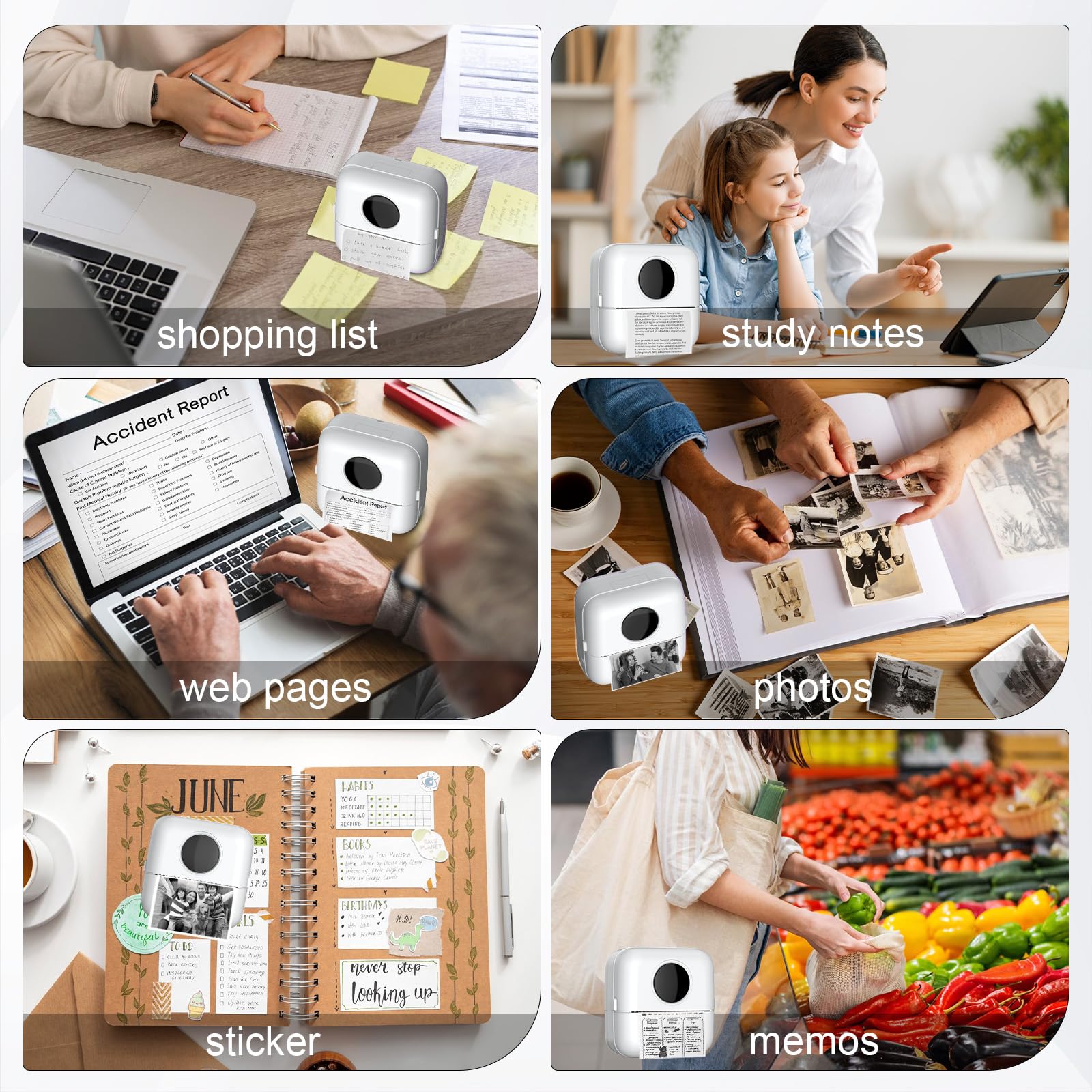 HuiJuKeJi Mini Inkless Printer for iOS&Android with Hard Protection Portable Storage Case,Bluetooth Thermal Pocket Printer with 11 Rolls of Thermal Paper&Sticker to Print Photo Receipt