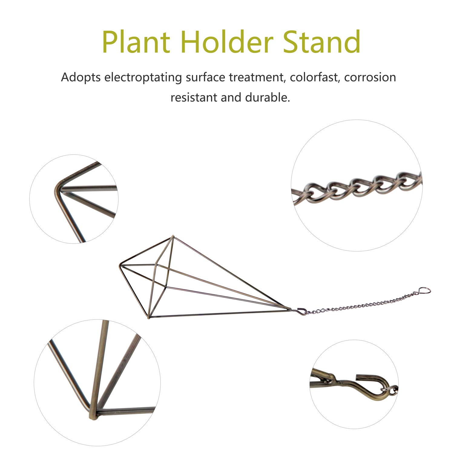 Dahey Hanging Air Plant Holder Unique Tillandsia Hanger Display Himmeli Geometric Planter with Chains Metal Airplant Rack for Indoor Home Decor, 4 Pack, 2 Sizes, Bronze