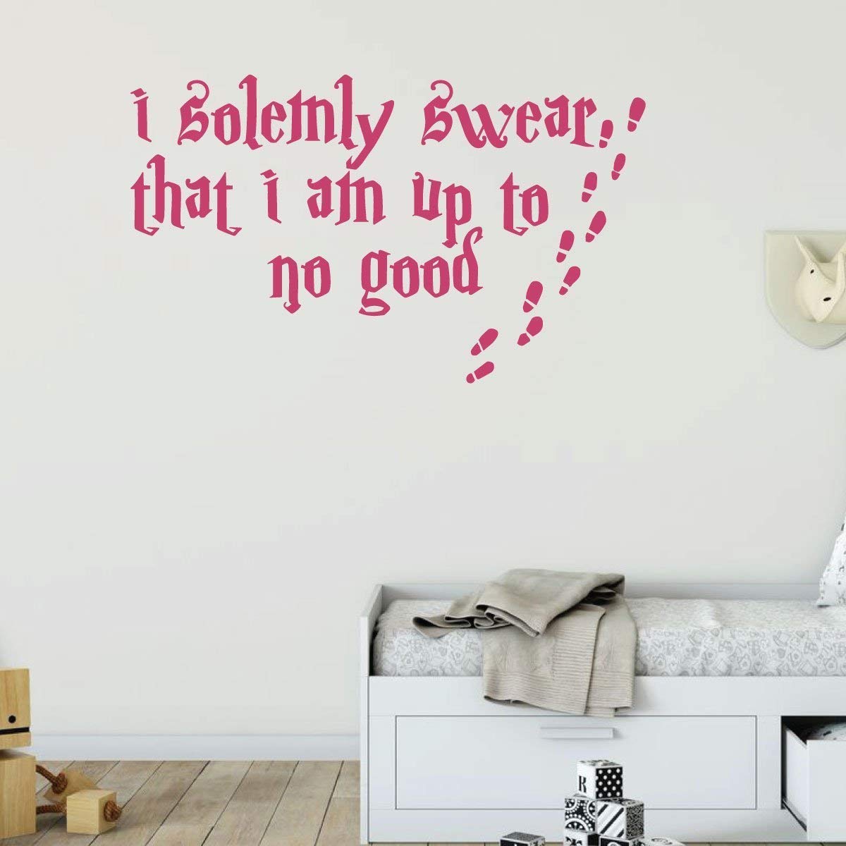 I Solemnly Swear That I Am Up To No Good Wall Decal with Footprints - Marauder's Map Themed Vinyl Lettering for Home or Bedroom Decor