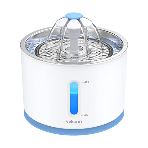 Vekonn Cat Water Fountain Stainless Steel Top, Pet Water Fountain for Small Dog and Cat with LED Light and Water Level Window (Blue)
