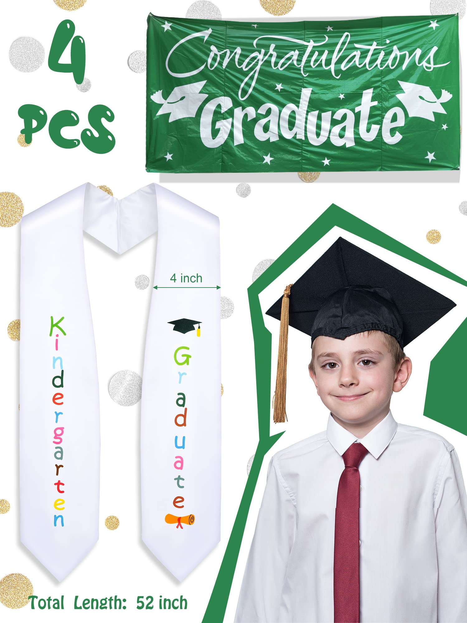 Geyoga 4 Pieces Kids Graduation Stole Unisex Printed Kindergarten Preschool Stole for Decorations (Cute Pattern)