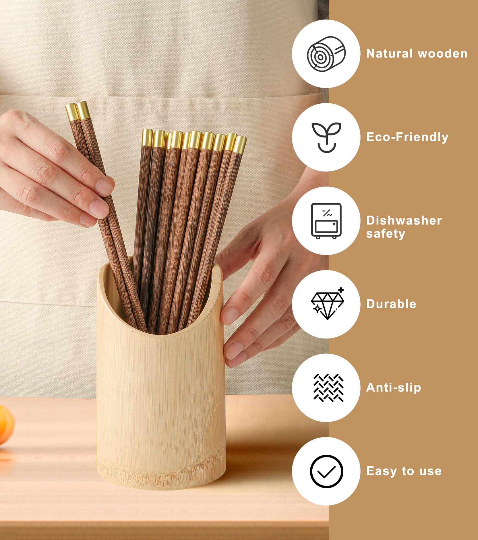 LOROTOCO 100 Pairs Wooden Chopsticks | Reusable | Dishwasher Safe | Bulk | Chinese- (9.84in)